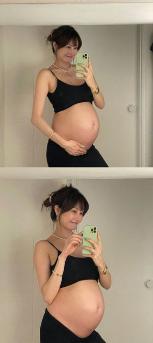 ‘둘째 임신’ 양미라, 15kg 쪘다더니 다 배로 갔나.. 28주에도 만삭 D라인 - OSEN