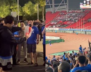 일장기 태우고 바보 외치고.. 中 우한, ACL 日우라와전서 오염수 방류 항의 - OSEN