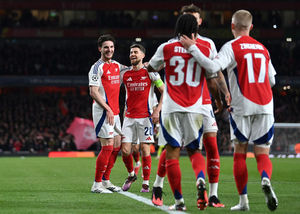 '공격수 없이 화력 폭발' 아스날, '골골골골골골골골골' PSV에 합산 스코어 9-3 승리...UCL 8강 진출 - OSEN