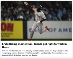 ‘루스가 지은 집’에서 첫 홈런 발사!..뉴욕 폭격한 이정후, 곧바로 MLB.com 메인 장식 - OSEN