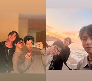BTS 뷔, 멤버들과 함께한 즐거운 시간…미국서 '우정샷' - OSEN