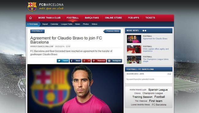 [오피셜] 바르셀로나, 칠레 GK 브라보와 4년 계약 발표