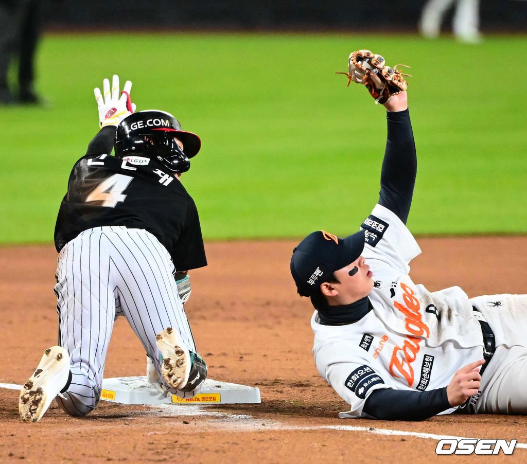 무협 영화 뺨친 3루 혈투…노시환-신민재, 집중력이 빚어낸 명장면[지형준의 Behind] - OSEN